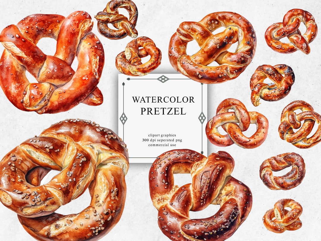 16 Pretzel Clipart Set in Transparent PNG - Pretzel Watercolor Digital ...