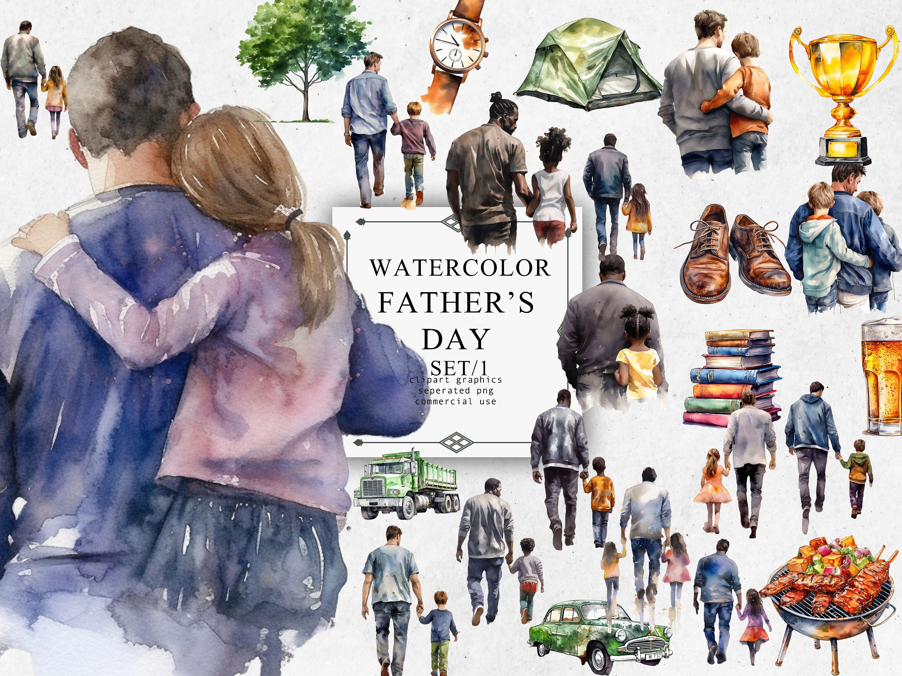 Father's Day Clipart Set 1 in Transparent PNG - Fathers Day Watercolor ...