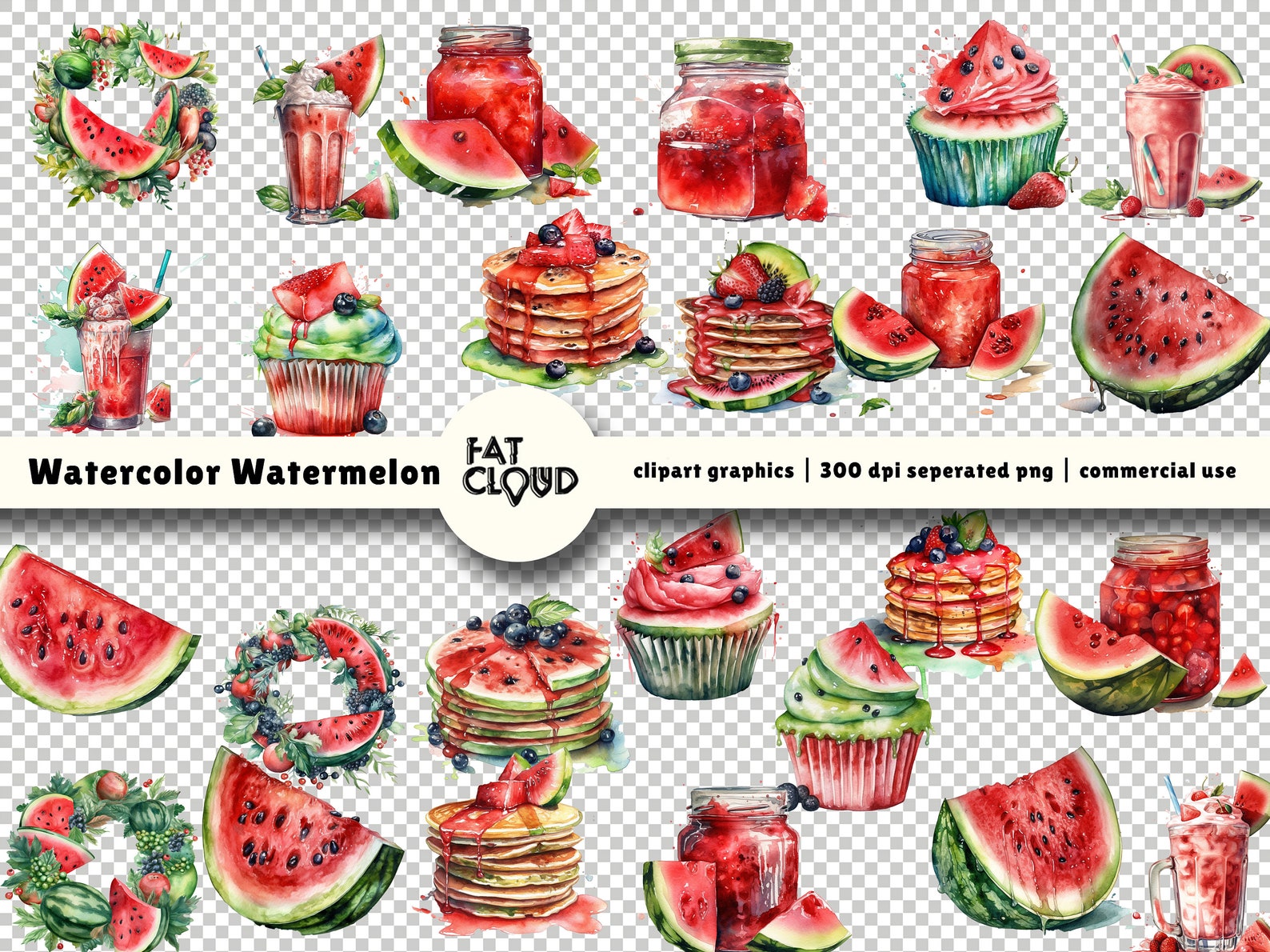25 Watercolor Watermelon Clipart - Digital PNG Watermelon Jar ...