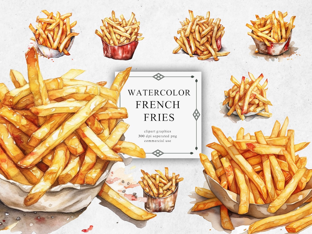 10 Watercolor French Fries Clipart - Digital PNG French Fries. French ...