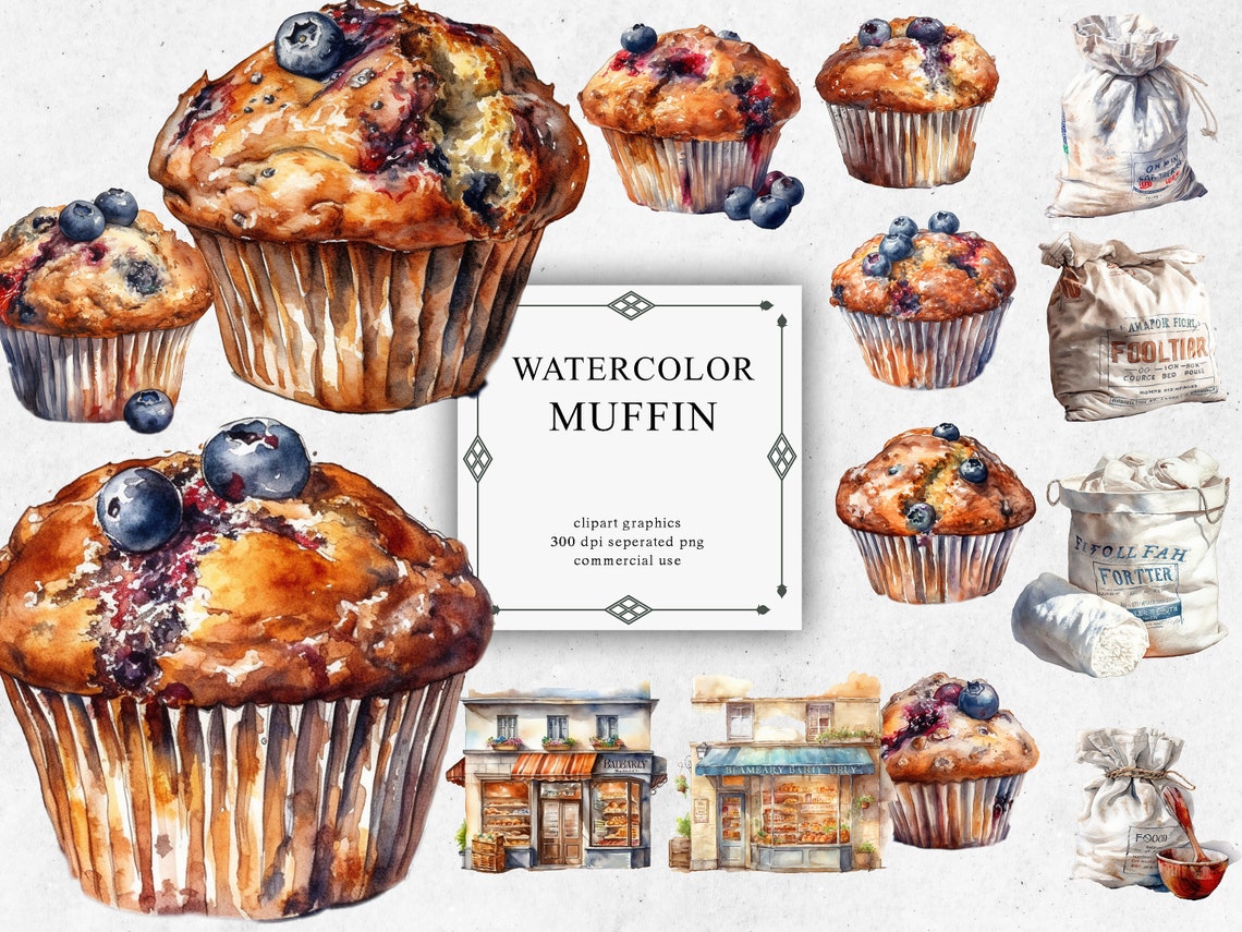 14 Watercolor Muffin Clipart - Digital PNG Muffin, Muffin Muffin ...