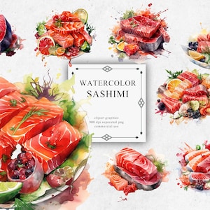 8 Sashimi Clipart Set in Transparent PNG - Sashimi Watercolor Digital ...