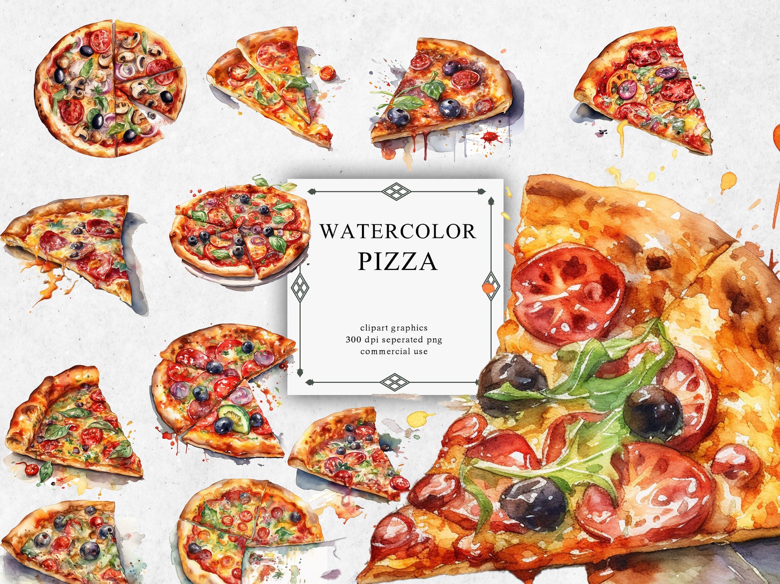 18 Pizza Clipart Set in Transparent PNG - Watercolor Digital Image ...