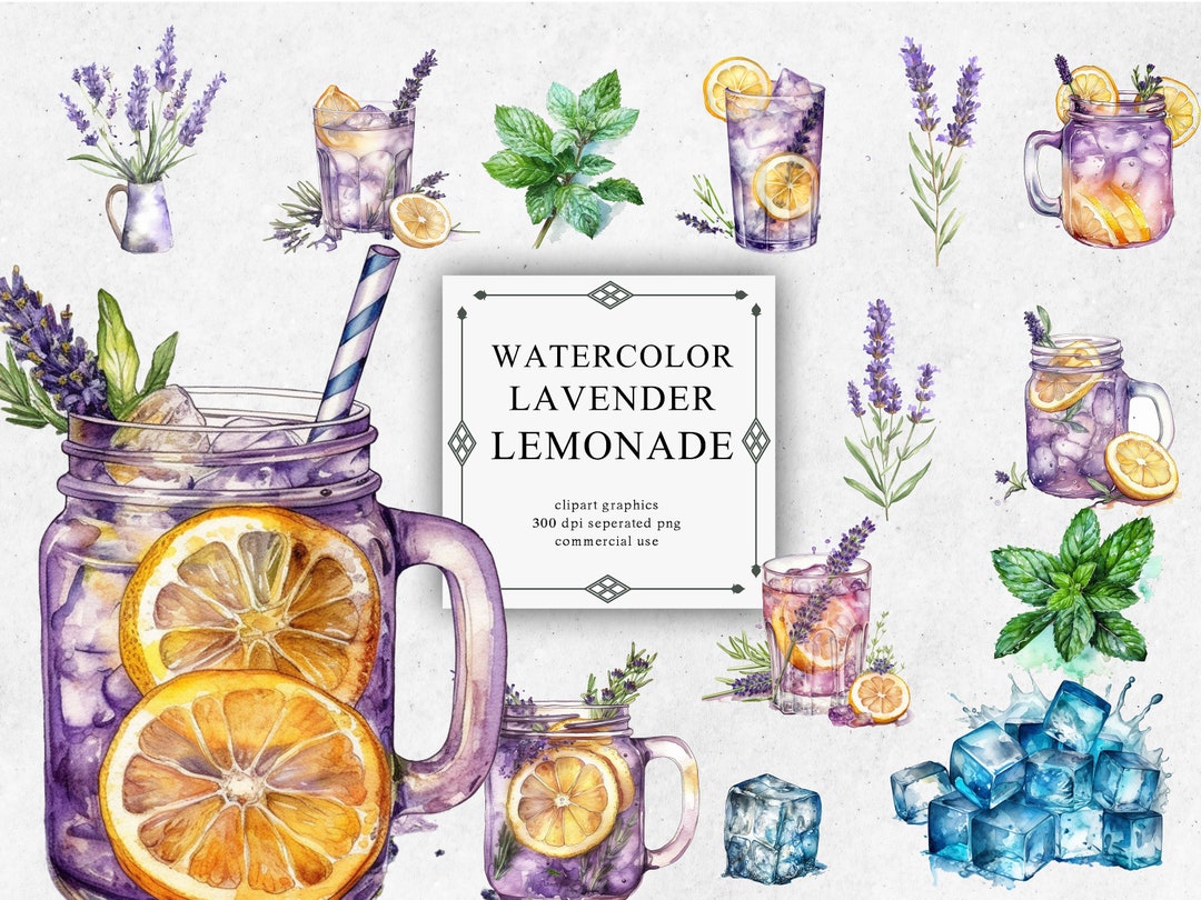 22 Watercolor Lavender Lemonade Clipart - Digital PNG Lavender Lemonade ...
