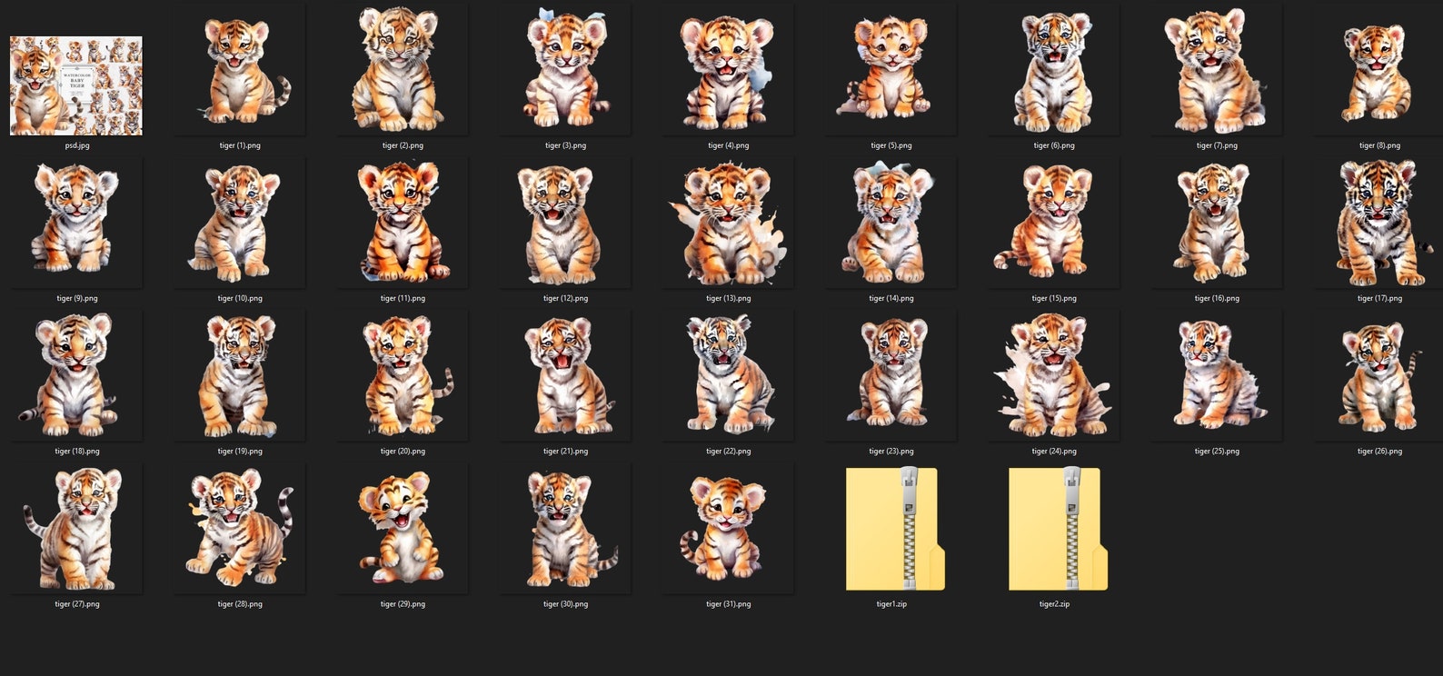 Cute Baby Tiger Clipart Set in Transparent PNG - Cute Baby Tiger ...