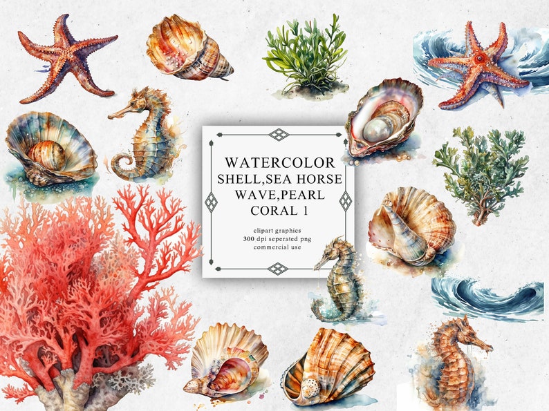 Watercolor Ocean Set 1 Clipart Digital PNG Ocean Set - Etsy