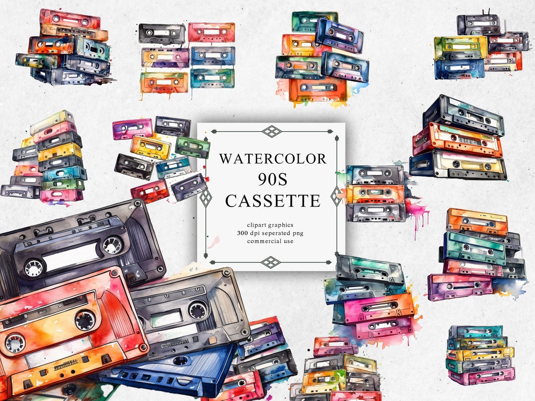 19 Watercolor Casette Clipart - Digital PNG Casette. Casette PNG ...