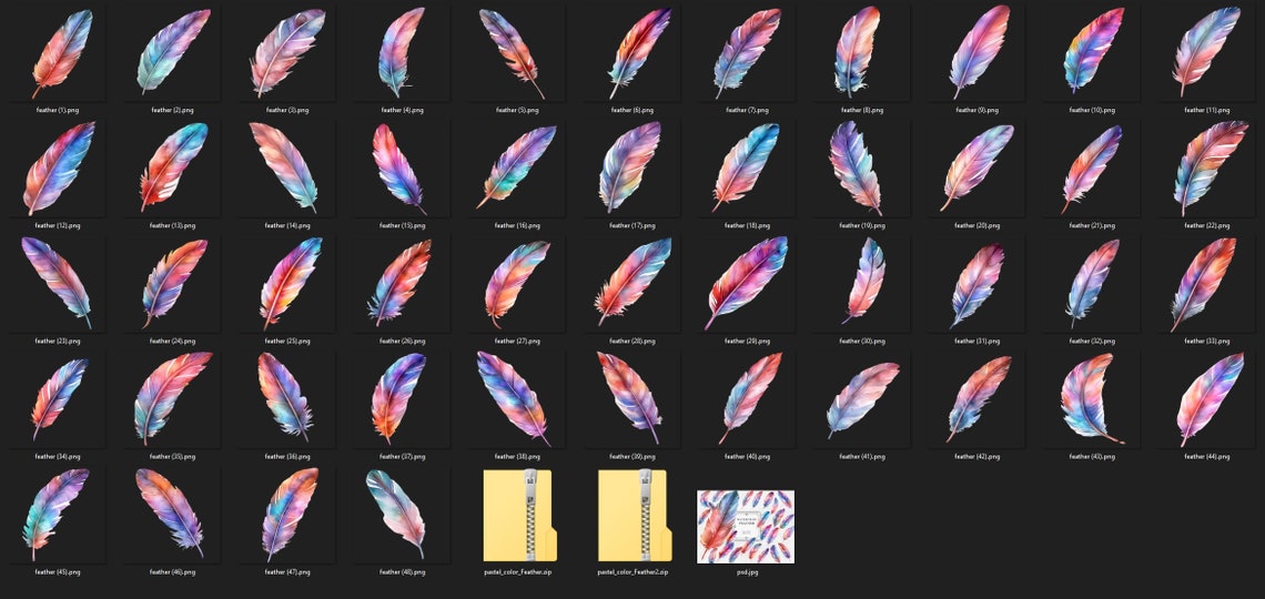 Feather Clipart Set in Transparent PNG - Feather Watercolor Digital ...