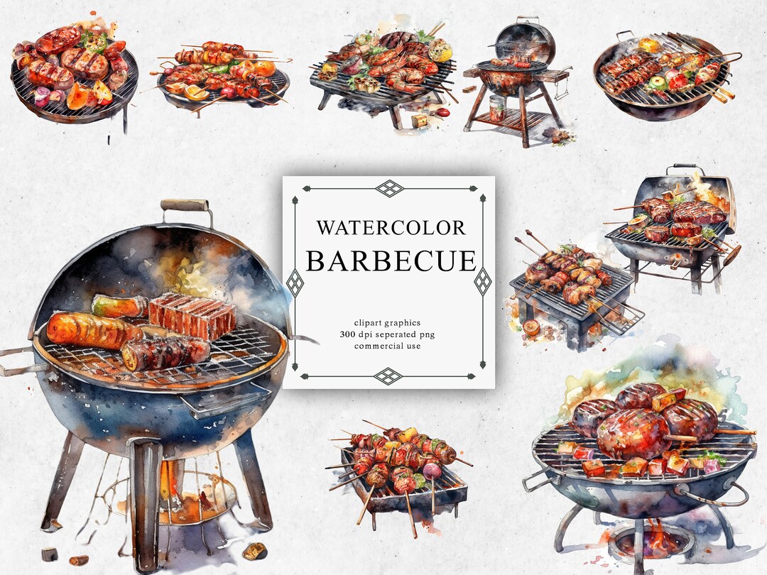 20 Barbecue Clipart Set in Transparent PNG - Barbecue Watercolor ...