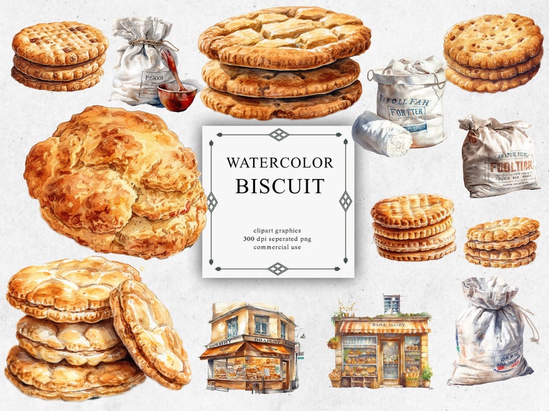 13 Watercolor Biscuit Clipart - Digital PNG Biscuit, Biscuit Bread ...