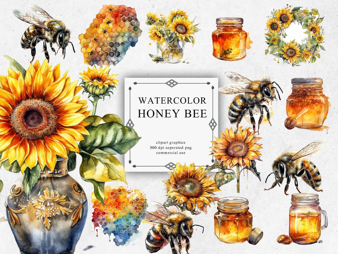 34 Bee Honey Jar Sunflower Wreath Clipart Set in Transparent PNG ...