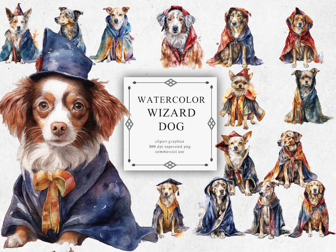 20 Wizard Dog Clipart Set in Transparent PNG - Wizard Dog Watercolor ...