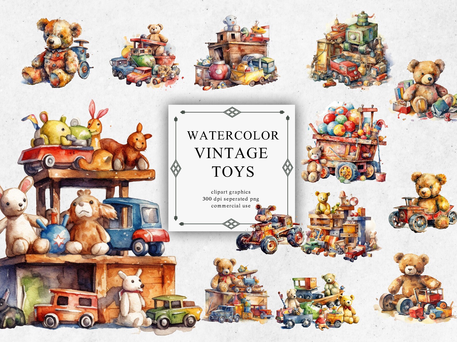 22 Vintage Toys Clipart Set in Transparent PNG - Vintage Toys ...
