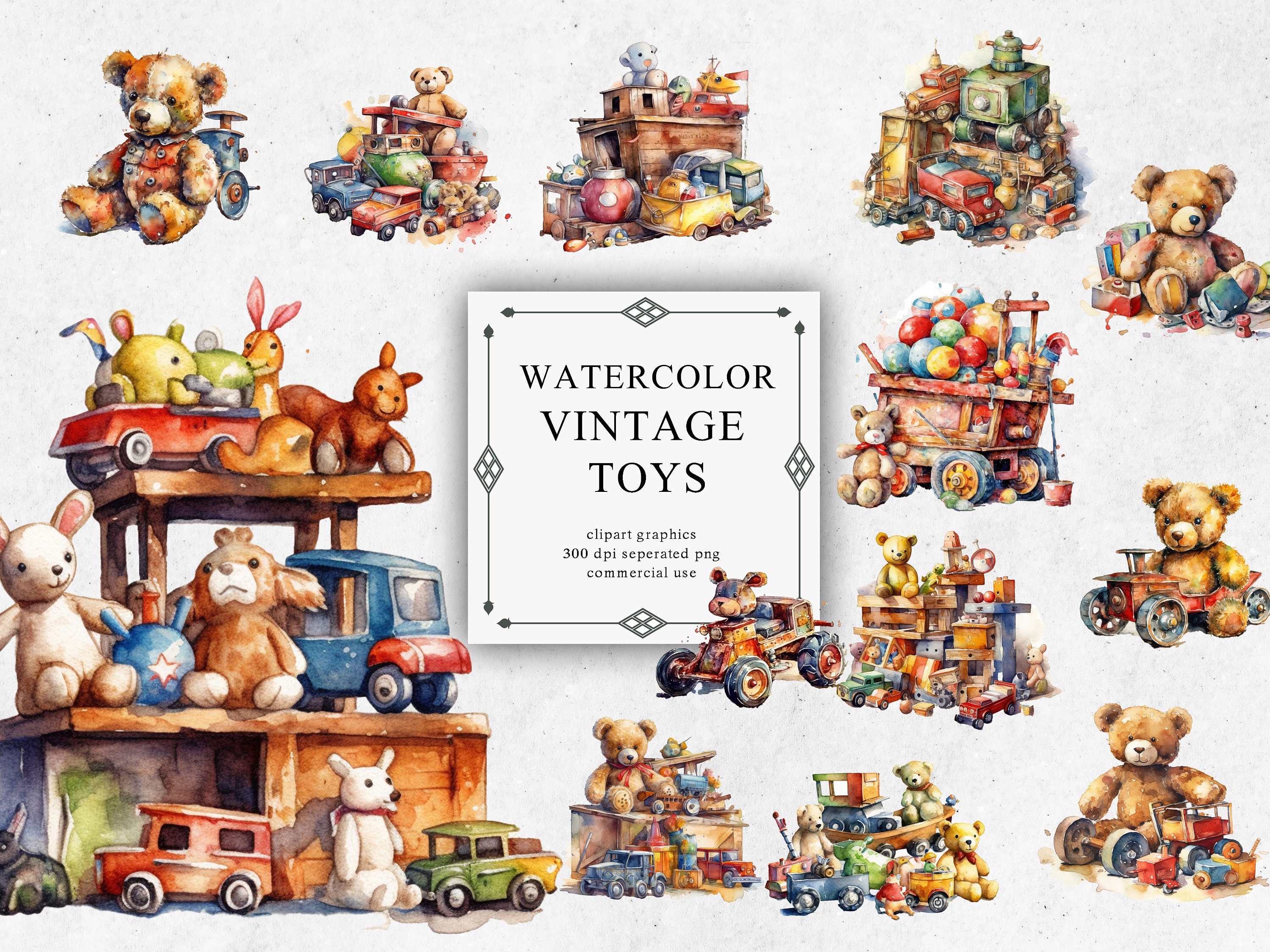 22 Vintage Toys Clipart Set in Transparent PNG - Vintage Toys ...