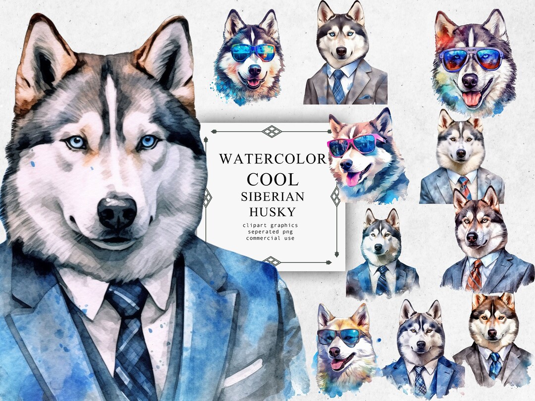 Husky Dog Clipart Set in Transparent PNG - Husky Dog Watercolor Digital ...