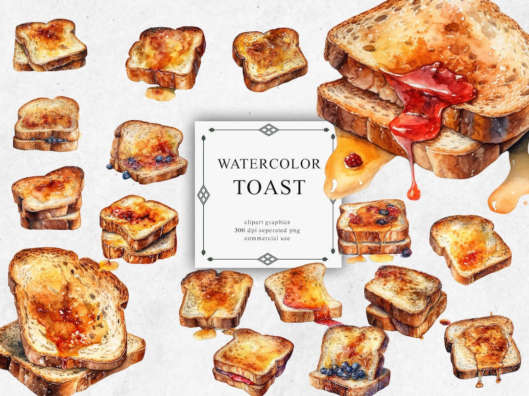 20 Toast Clipart Set in Transparent PNG - Toast Watercolor Digital ...