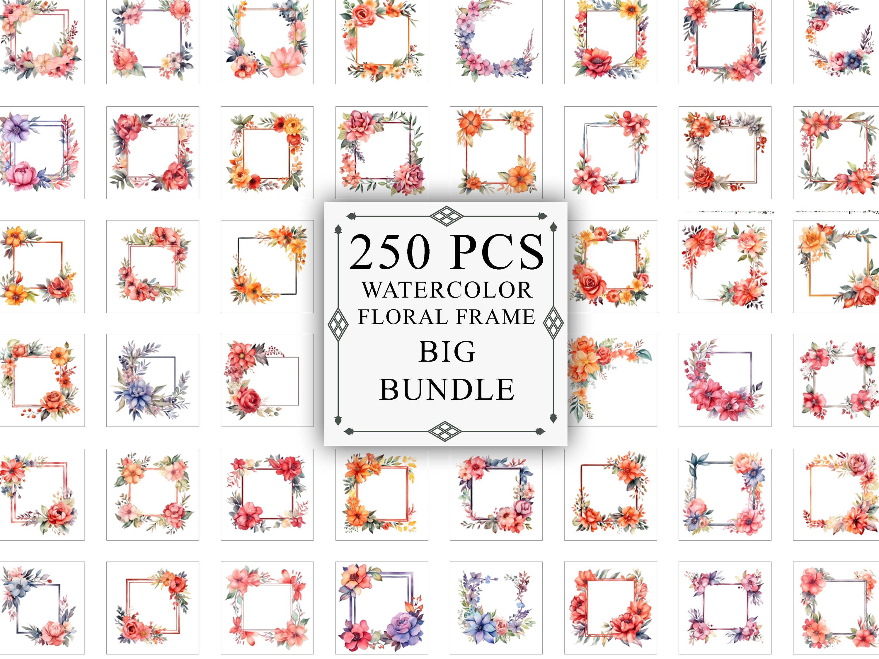 250 Floral Frames Clipart Set in JPG White Background Super - Etsy