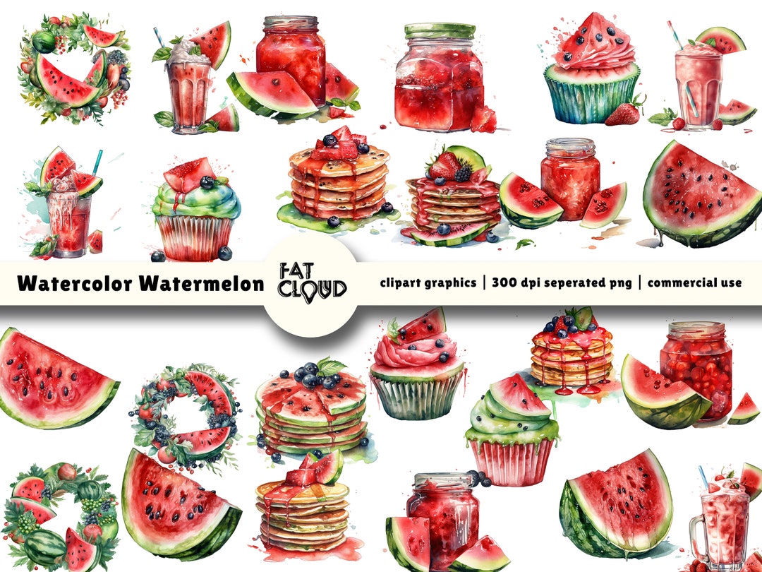 25 Watercolor Watermelon Clipart - Digital PNG Watermelon Jar ...