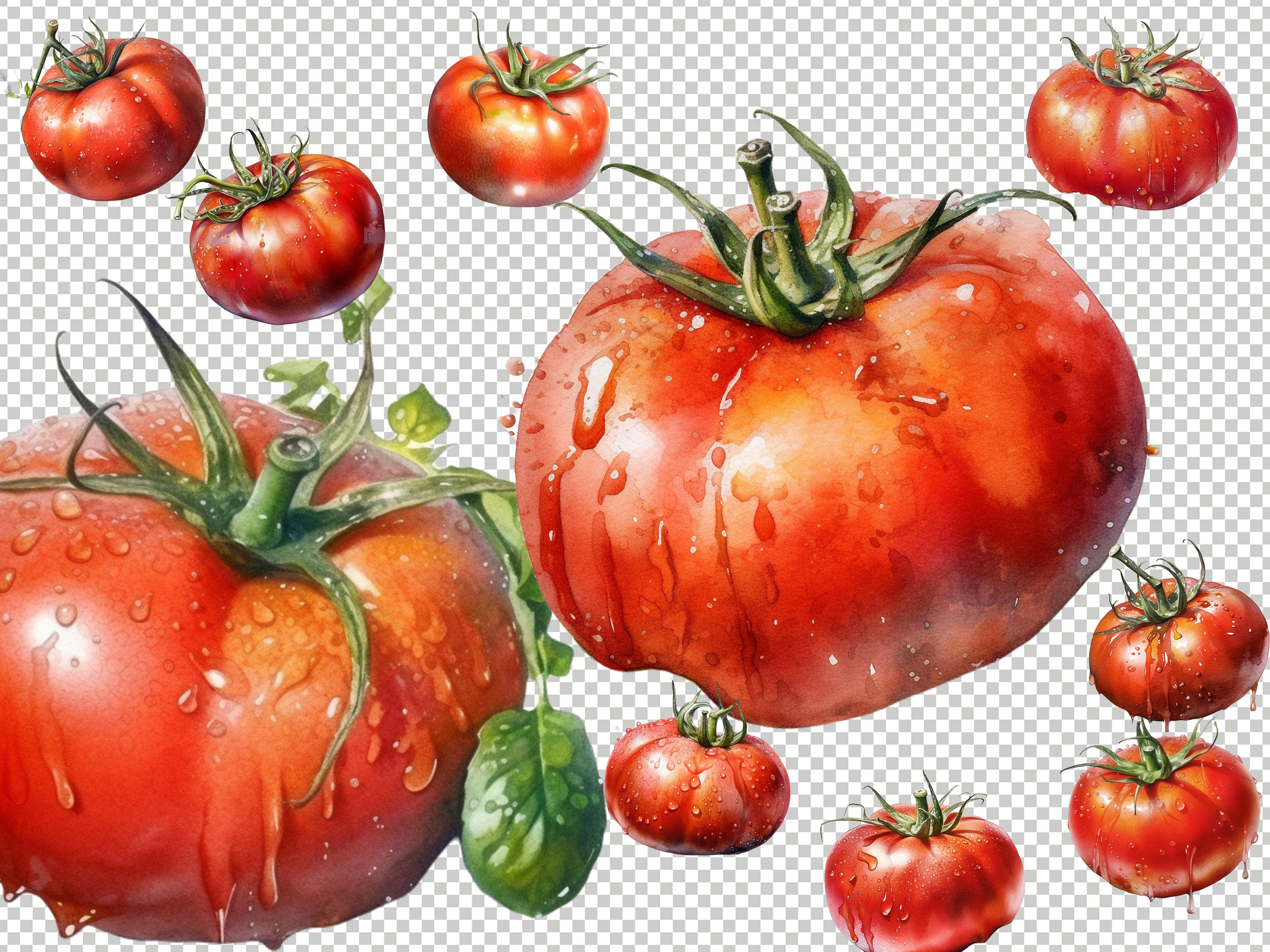 30 Watercolor Tomato Sticker Set in Transparent PNG - Digital Image ...