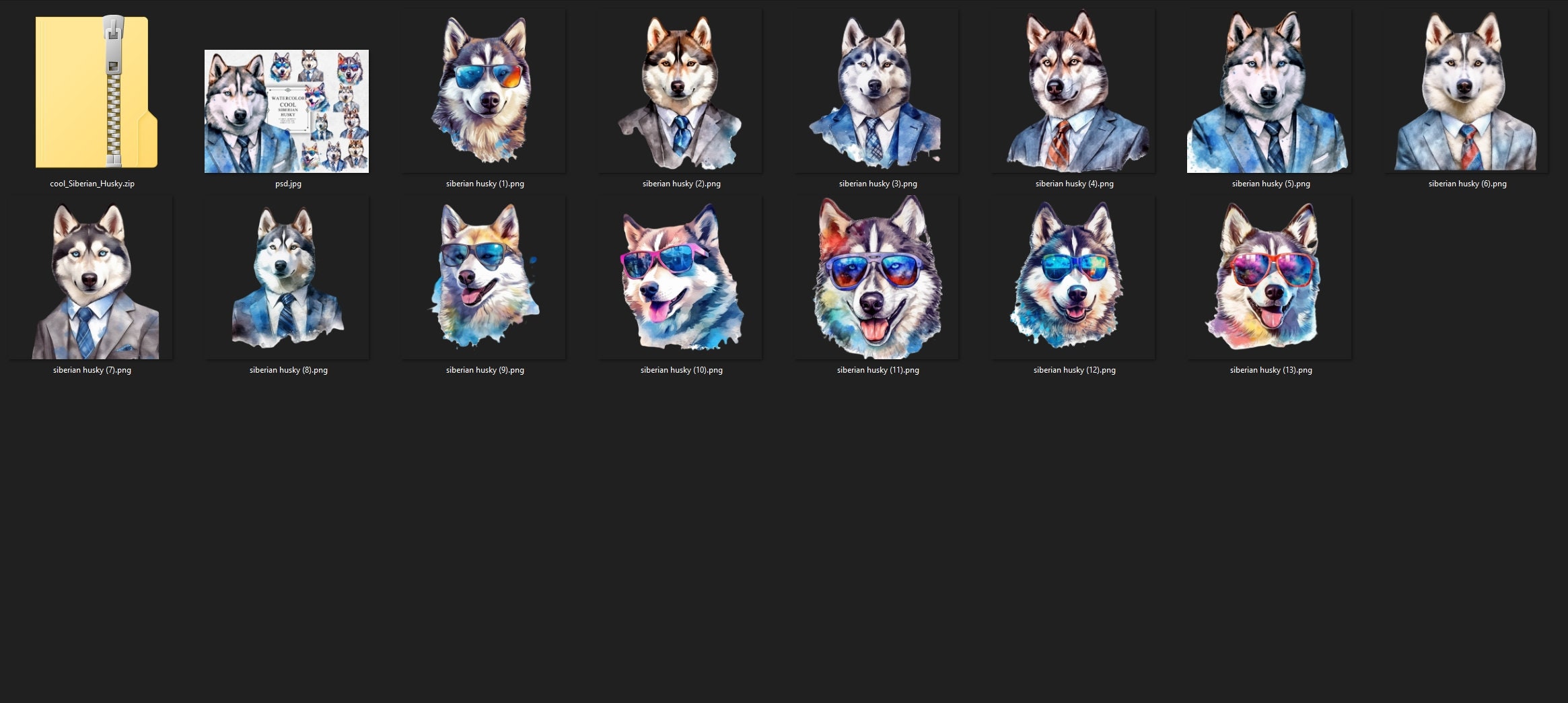 Husky Dog Clipart Set in Transparent PNG - Husky Dog Watercolor Digital ...