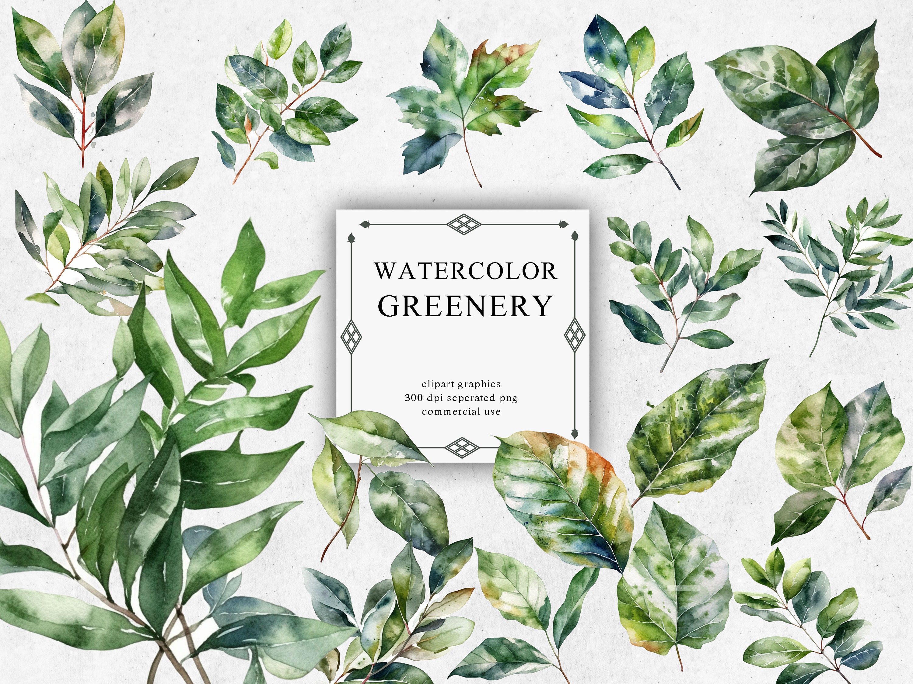 29 Green Leaves Clipart Set in Transparent PNG - Green Leaf Watercolor ...