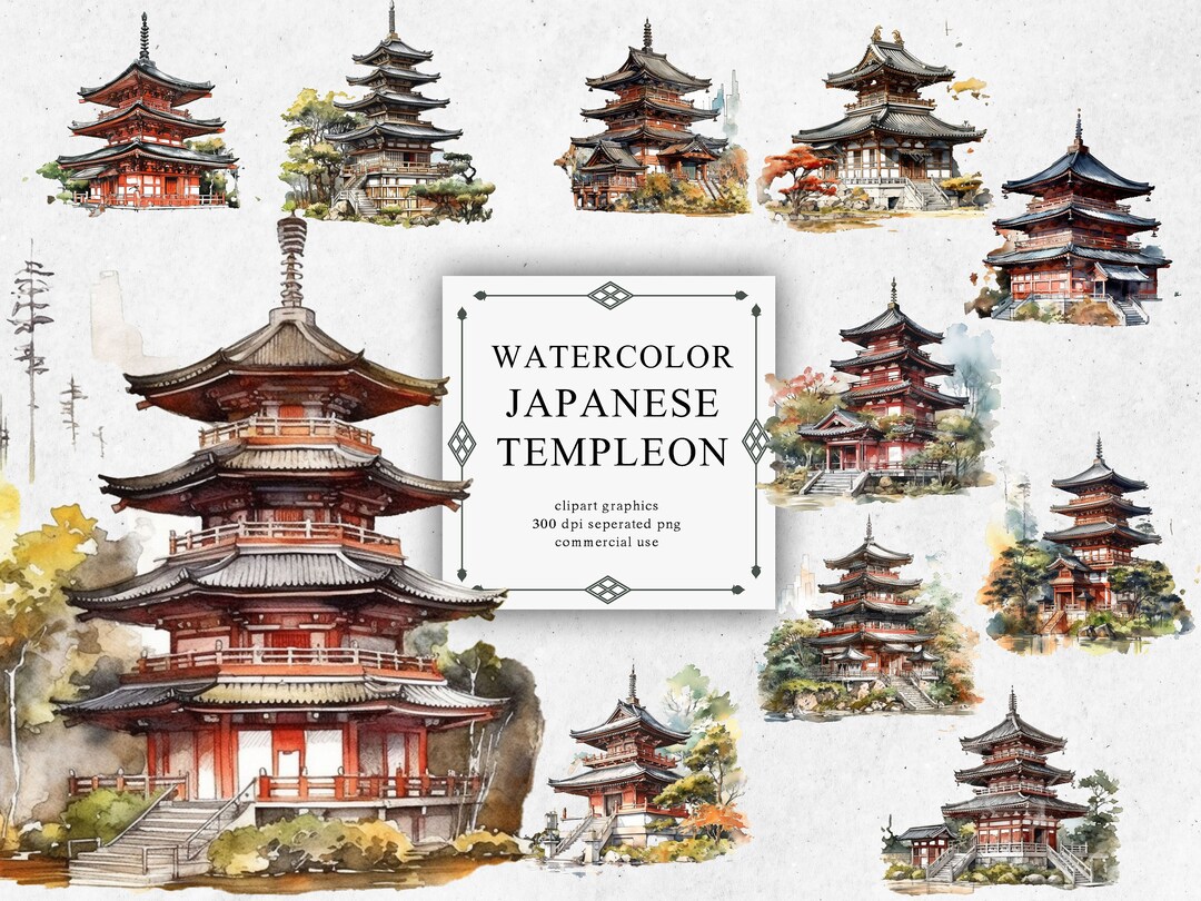 13 Watercolor Japanese Template Clipart - Digital PNG Japanese Template ...