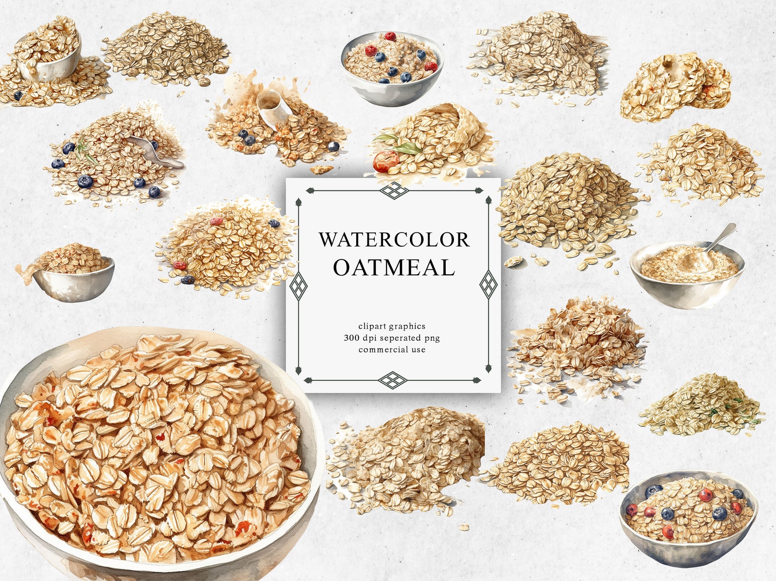 19 Oatmeal Clipart Set in Transparent PNG - Oatmeal Watercolor Digital ...