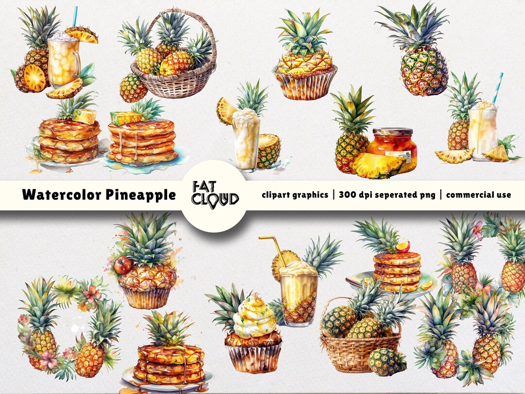 18 Watercolor Pineapple Clipart - Digital PNG Pineapple Jar, Pineapple ...