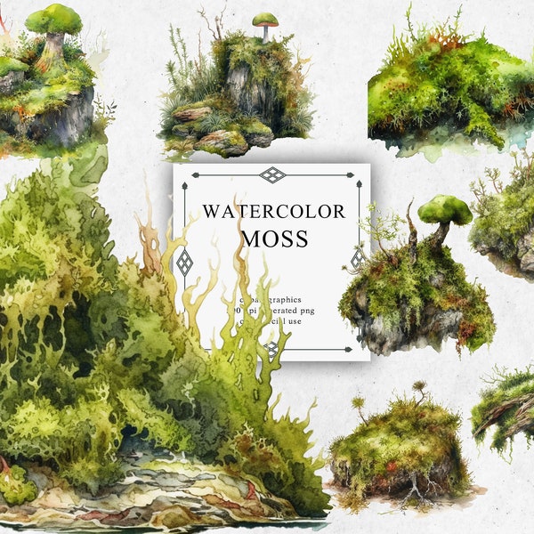 Watercolor Moss Clipart - Etsy