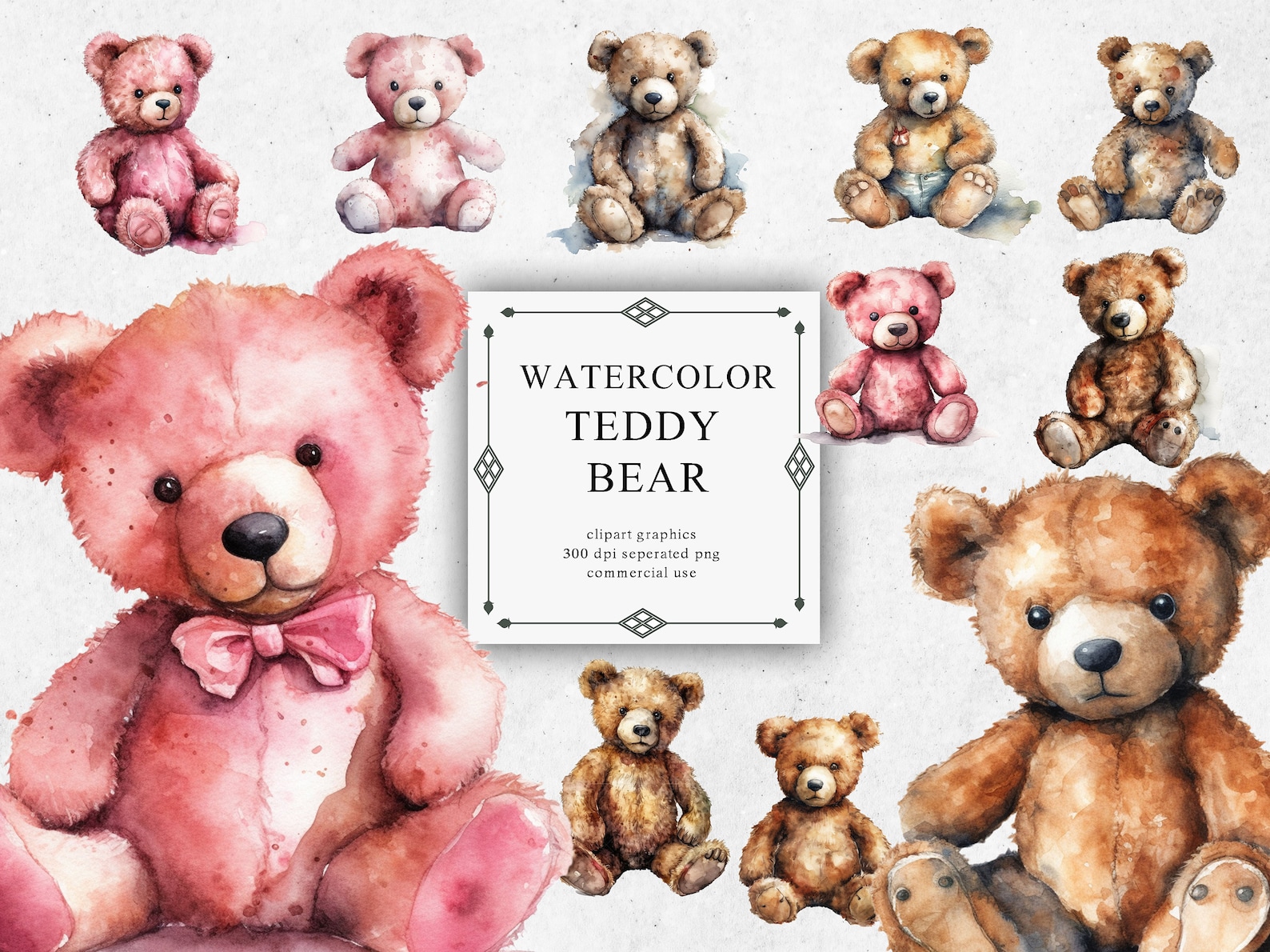 13 Teddy Bear Clipart Set in Transparent PNG - Teddy Bear Watercolor ...