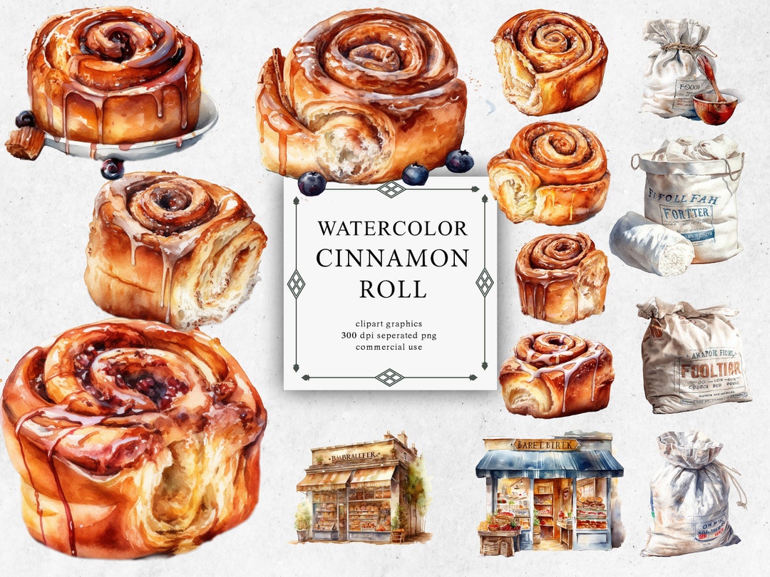 14 Watercolor Cinnamon Roll Clipart - Digital PNG Cinnamon Roll ...