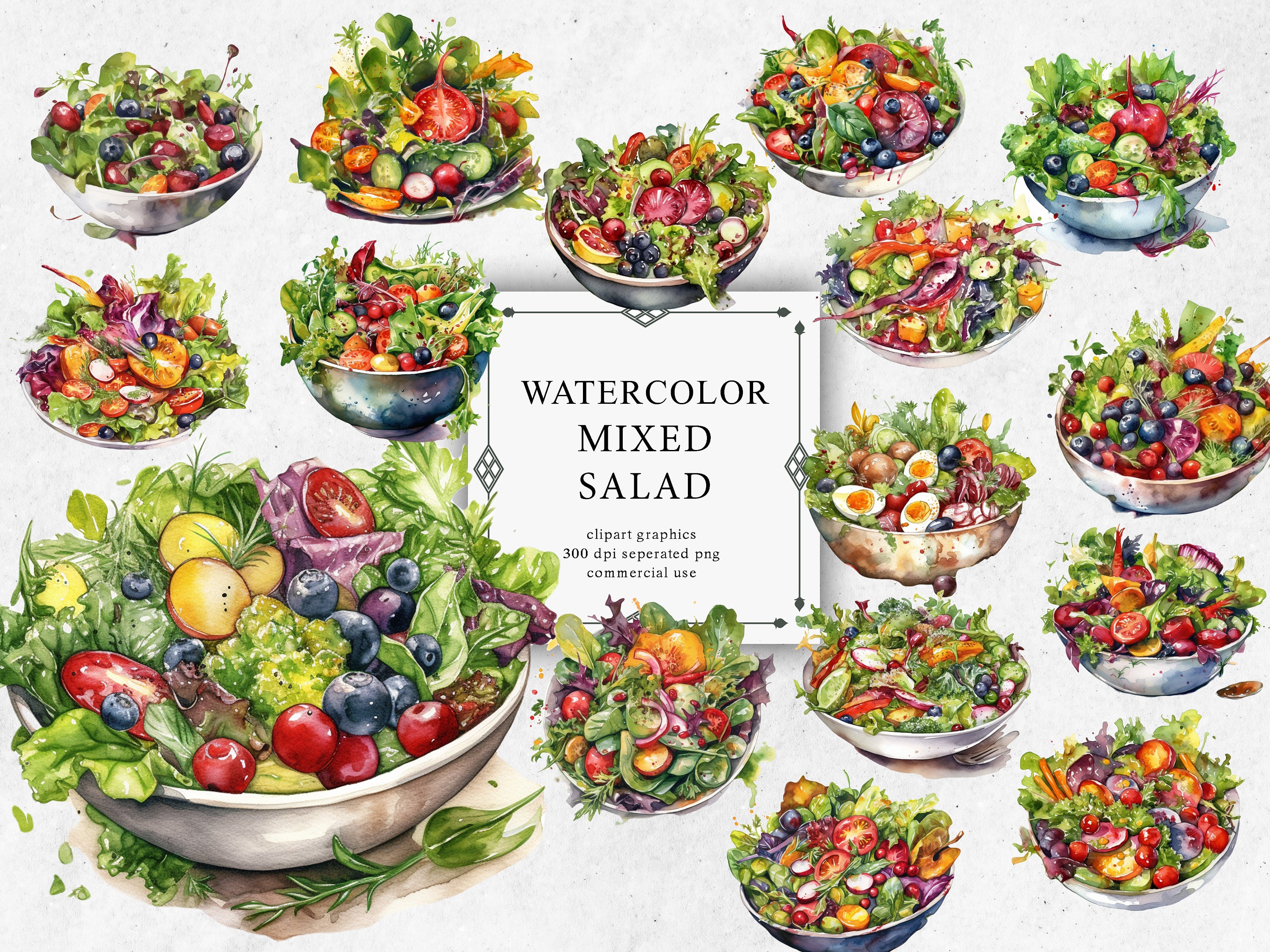 20 Mixed Salad Clipart Set in Transparent PNG Mixed Salad Watercolor ...