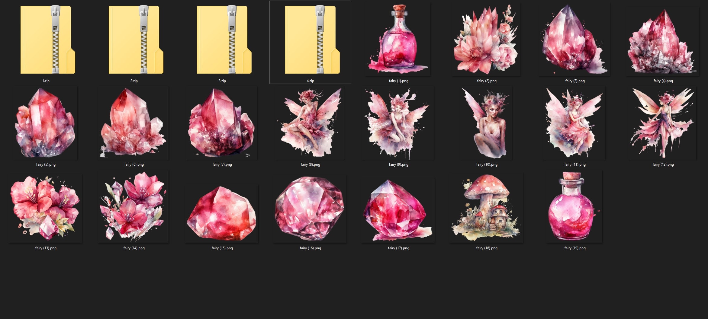 19 Pink Fairy Clipart Set in Transparent PNG - Pink Fairy Watercolor ...