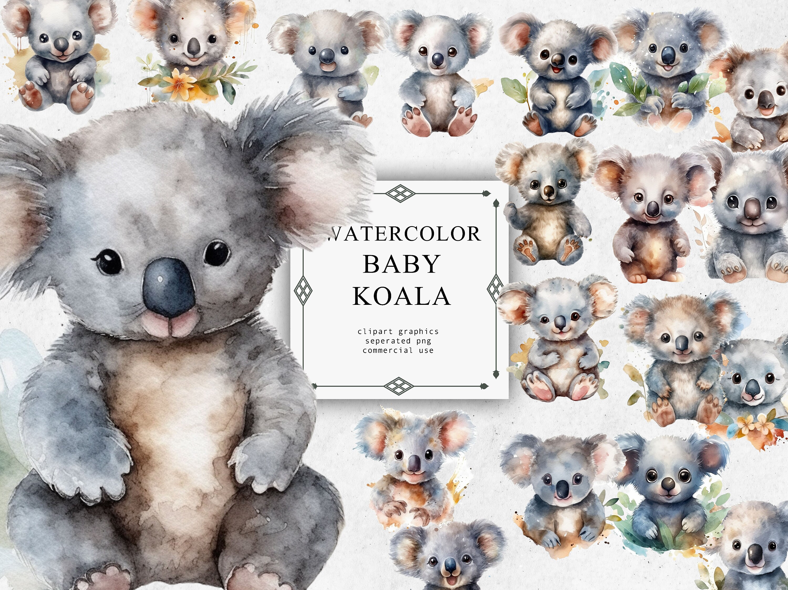 Baby Koala Clipart Set in Transparent PNG Baby Koala Watercolor Digital ...