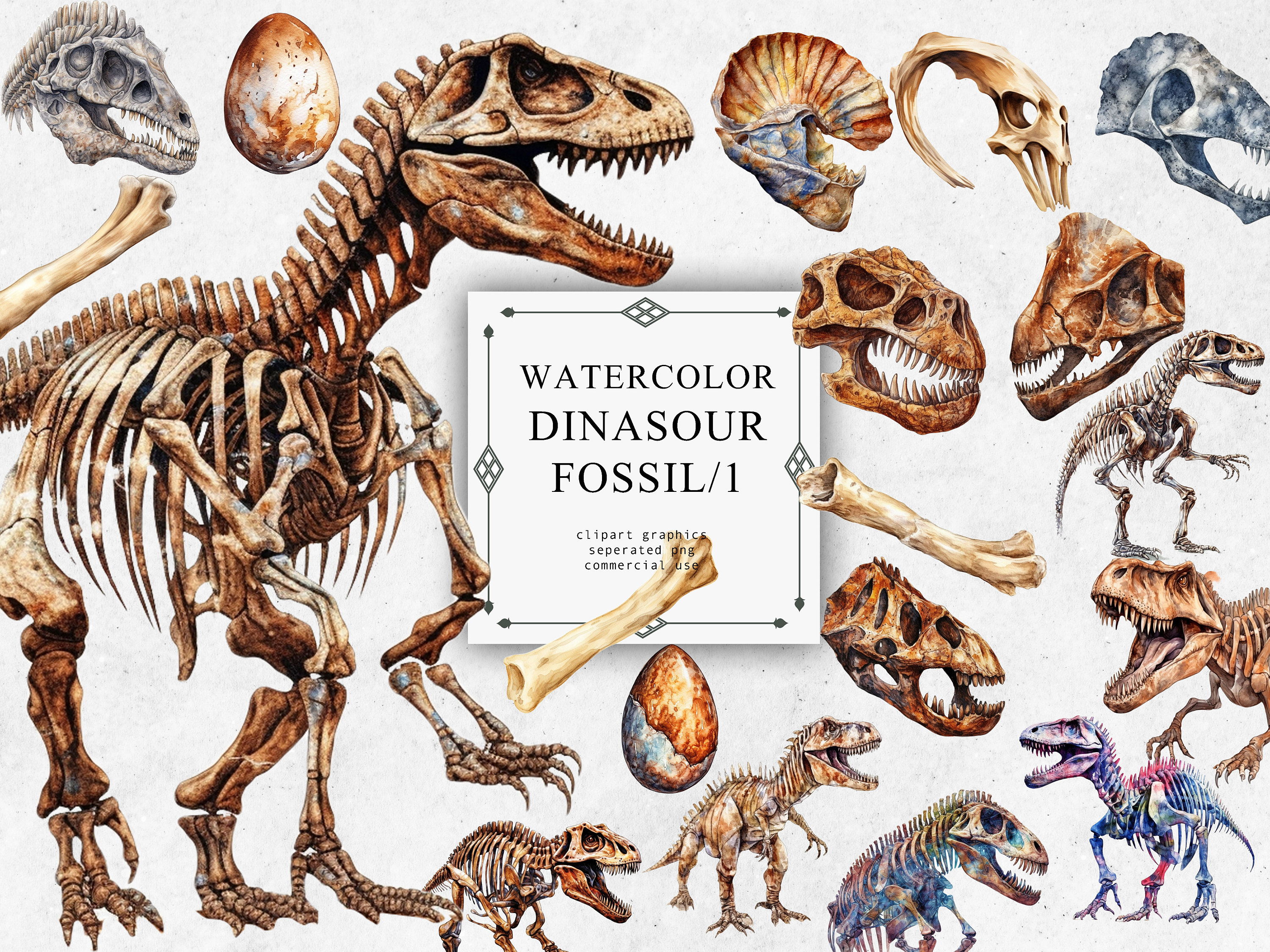 Dinasour Fossil Clipart Set in Transparent PNG Dinasour Fossil ...