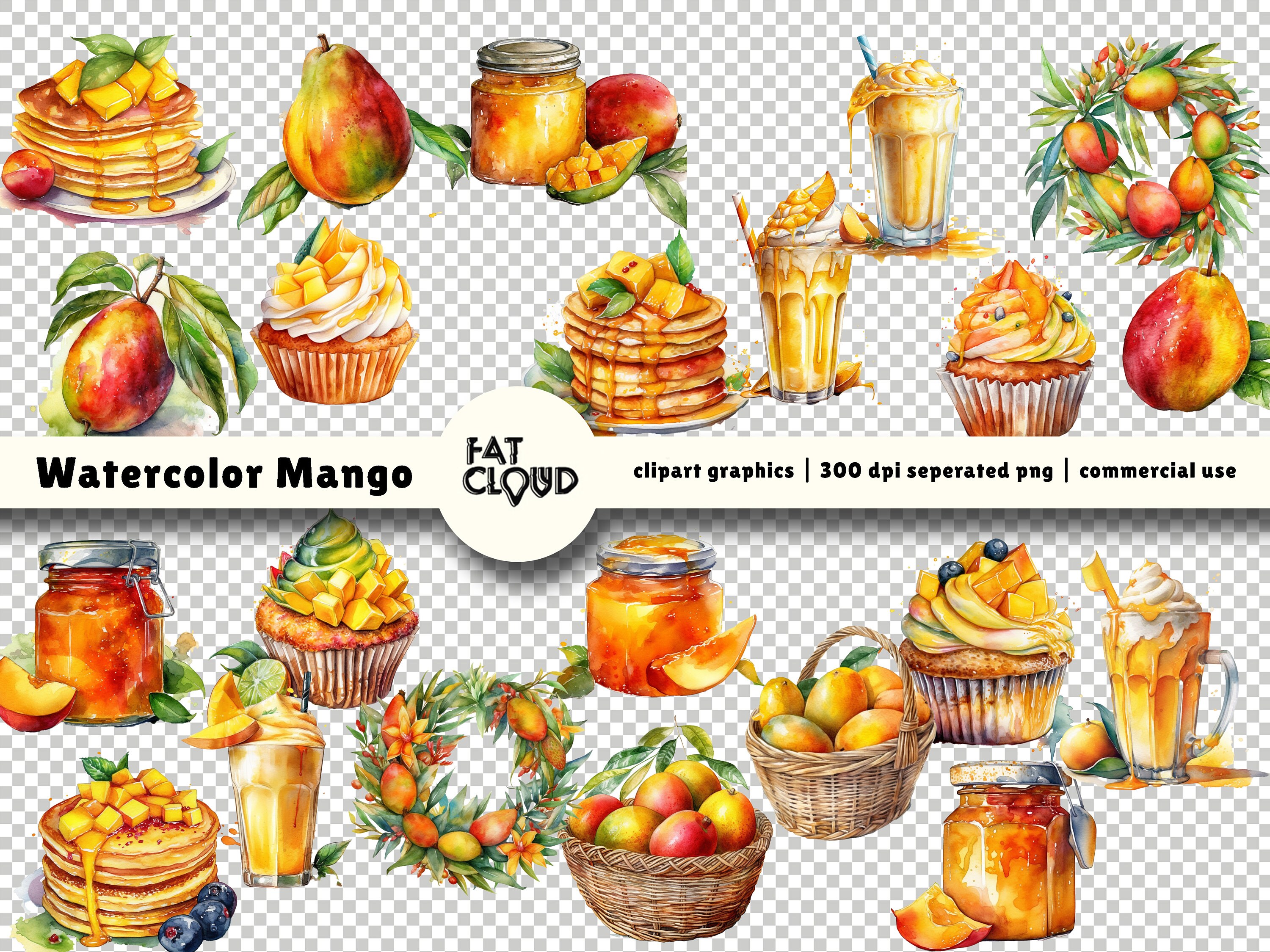 20 Watercolor Mango Clipart - Digital PNG Mango Jar, Mango Pancake ...