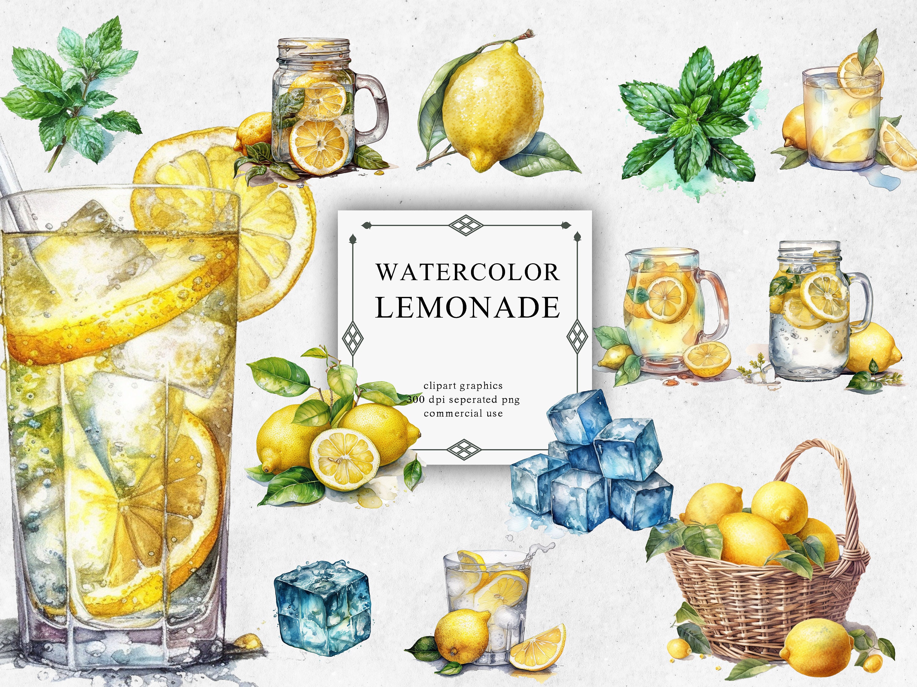 18 Watercolor Lemon Lemonade Clipart - Digital PNG Lemon Lemonade ...