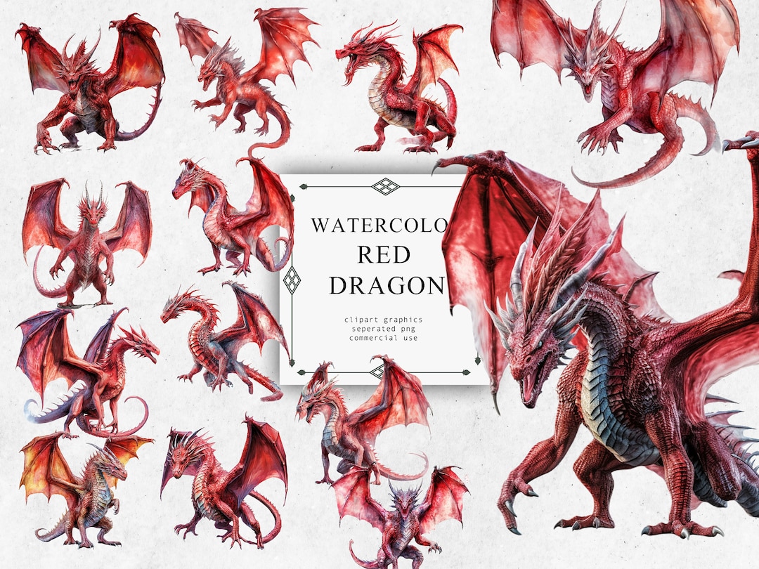 13 Red Dragon Clipart Set in Transparent PNG - Red Dragon Watercolor ...
