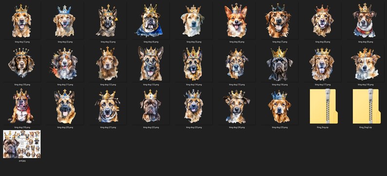 King Dog Clipart Set in Transparent PNG King Dog Watercolor - Etsy