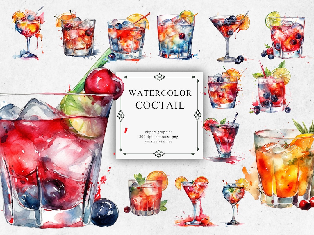 15 Coctails Clipart Watercolor Bundle Png Graphics Images Pack ...