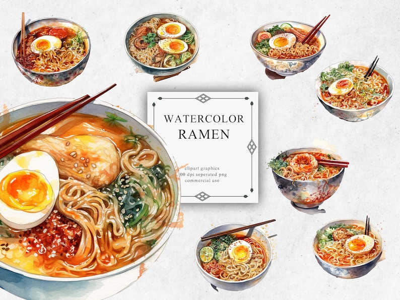 10 Ramen Clipart Set in Transparent PNG - Ramen Watercolor Digital ...