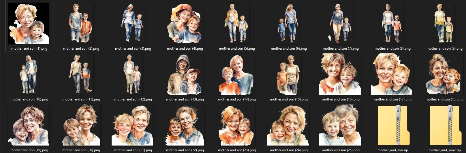 25 Mother's Day Clipart Watercolor Bundle Png Graphics Mother and Son ...