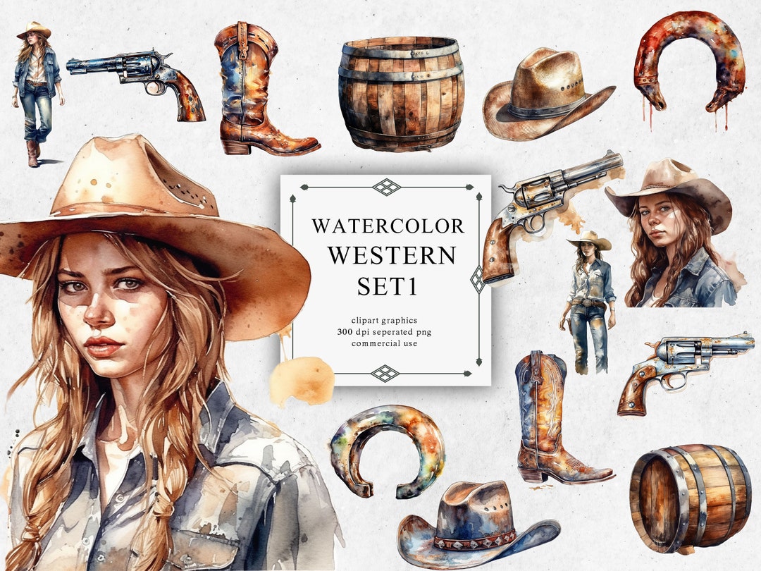 30 Western Clipart Set in Transparent PNG - Western Watercolor Digital ...