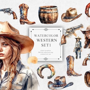 30 Western Clipart Set in Transparent PNG - Western Watercolor Digital ...