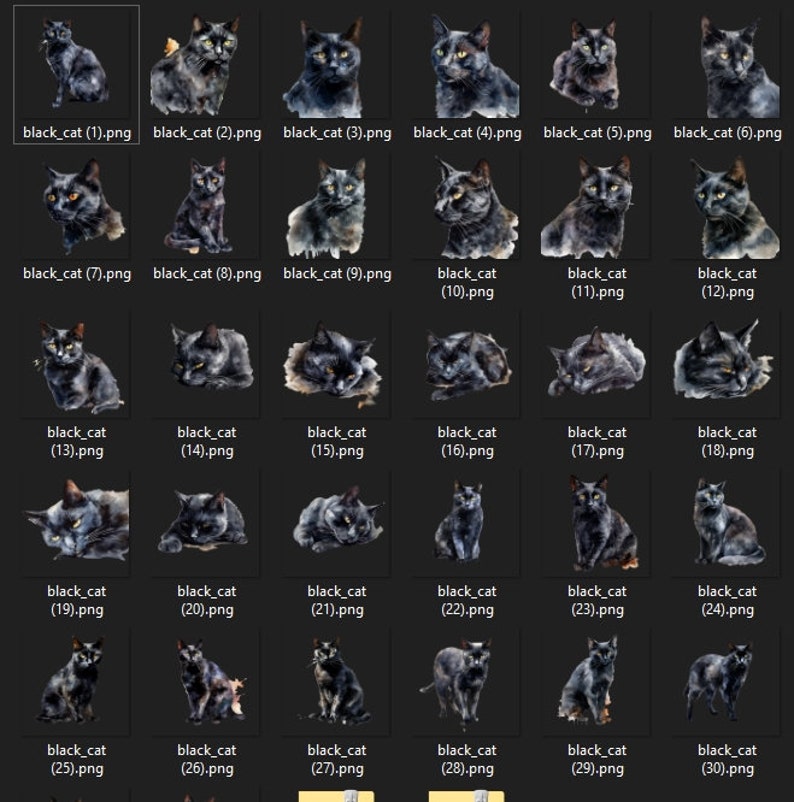 32 Black Cat Clipart Watercolor Bundle Png Graphics Images Pack ...