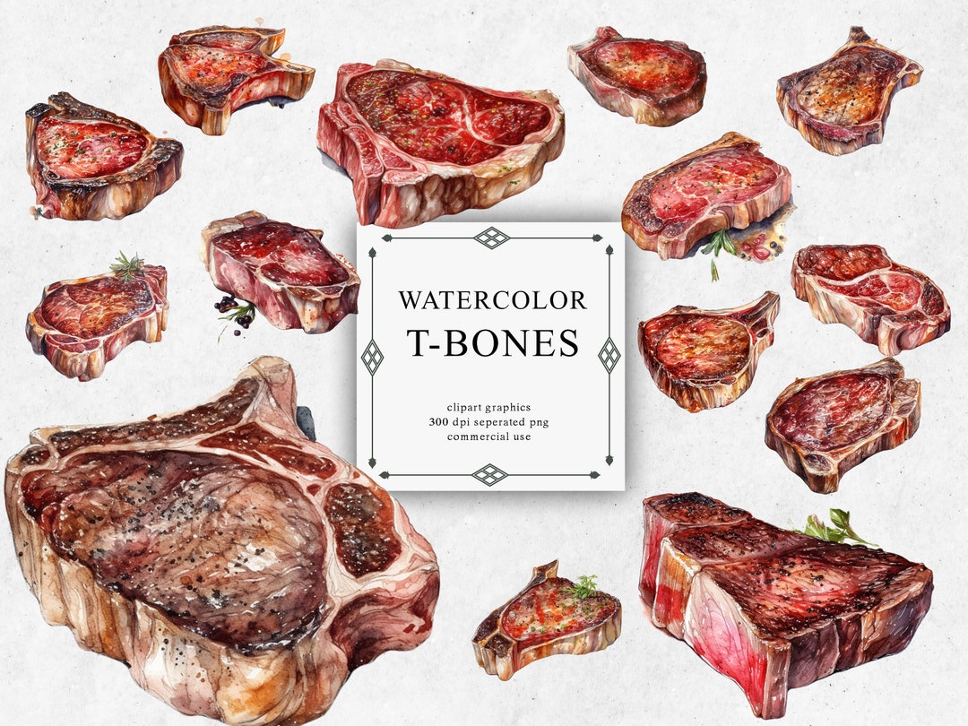 20 T-bone Clipart Set in Transparent PNG - T-bone Watercolor Digital ...