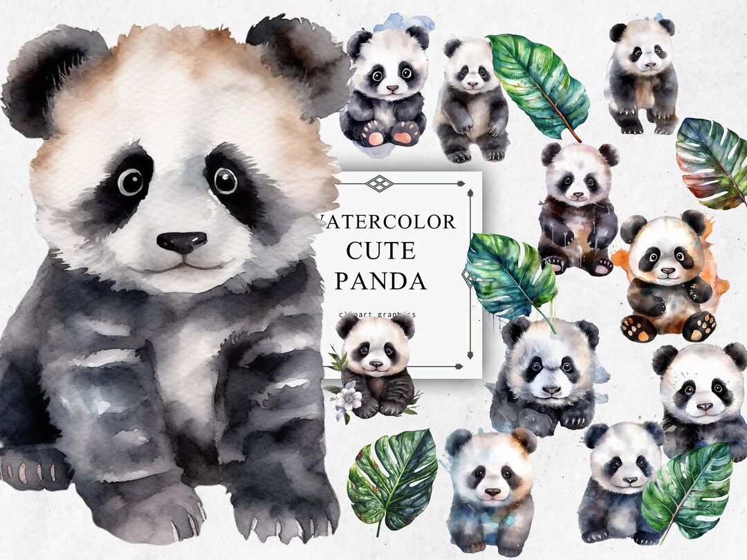 Panda Clipart Set in Transparent PNG - Panda Watercolor Digital Image ...