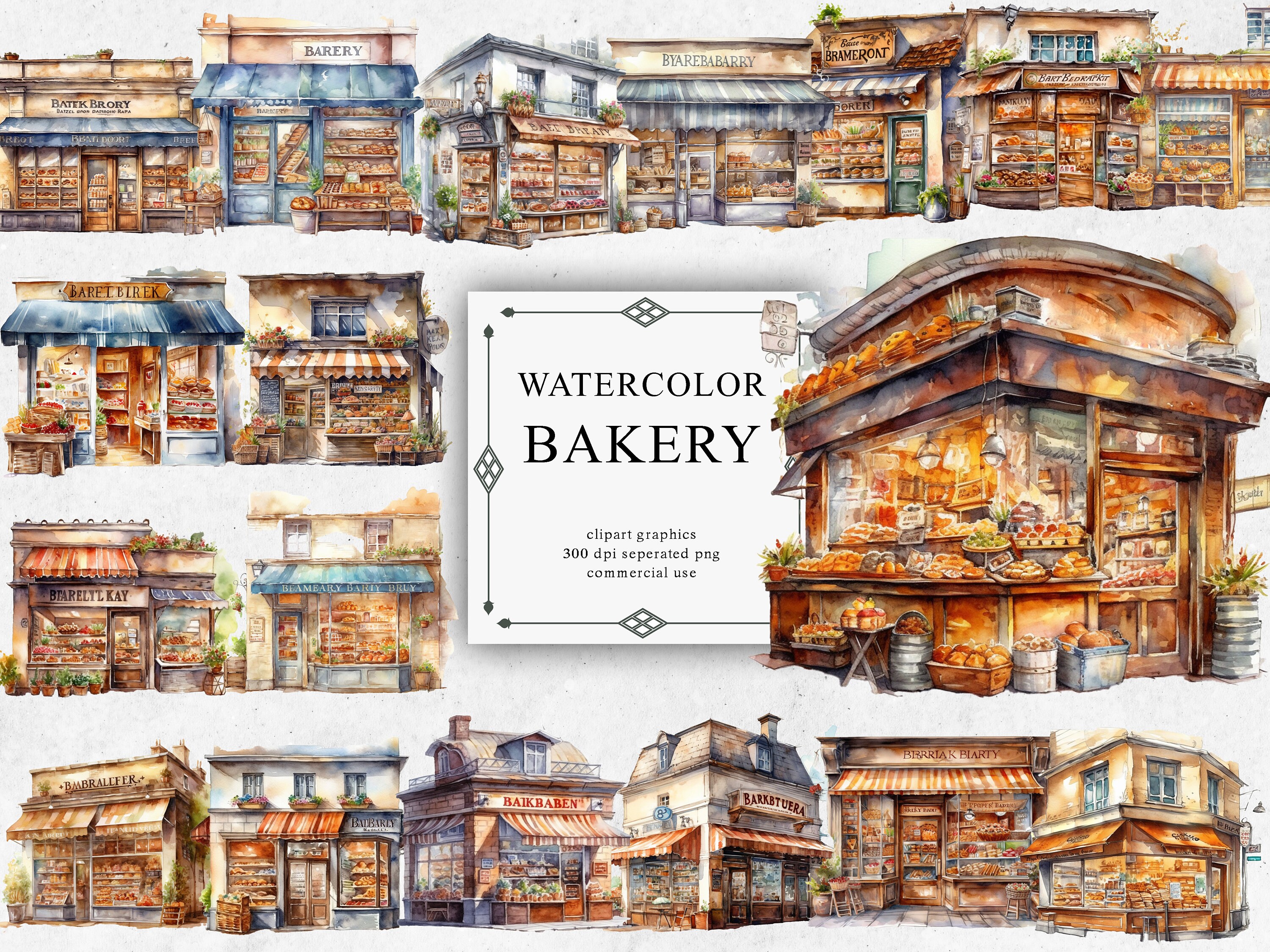 18 Watercolor Bakery Clipart Digital PNG Bakery Flour, Bakery Bread ...