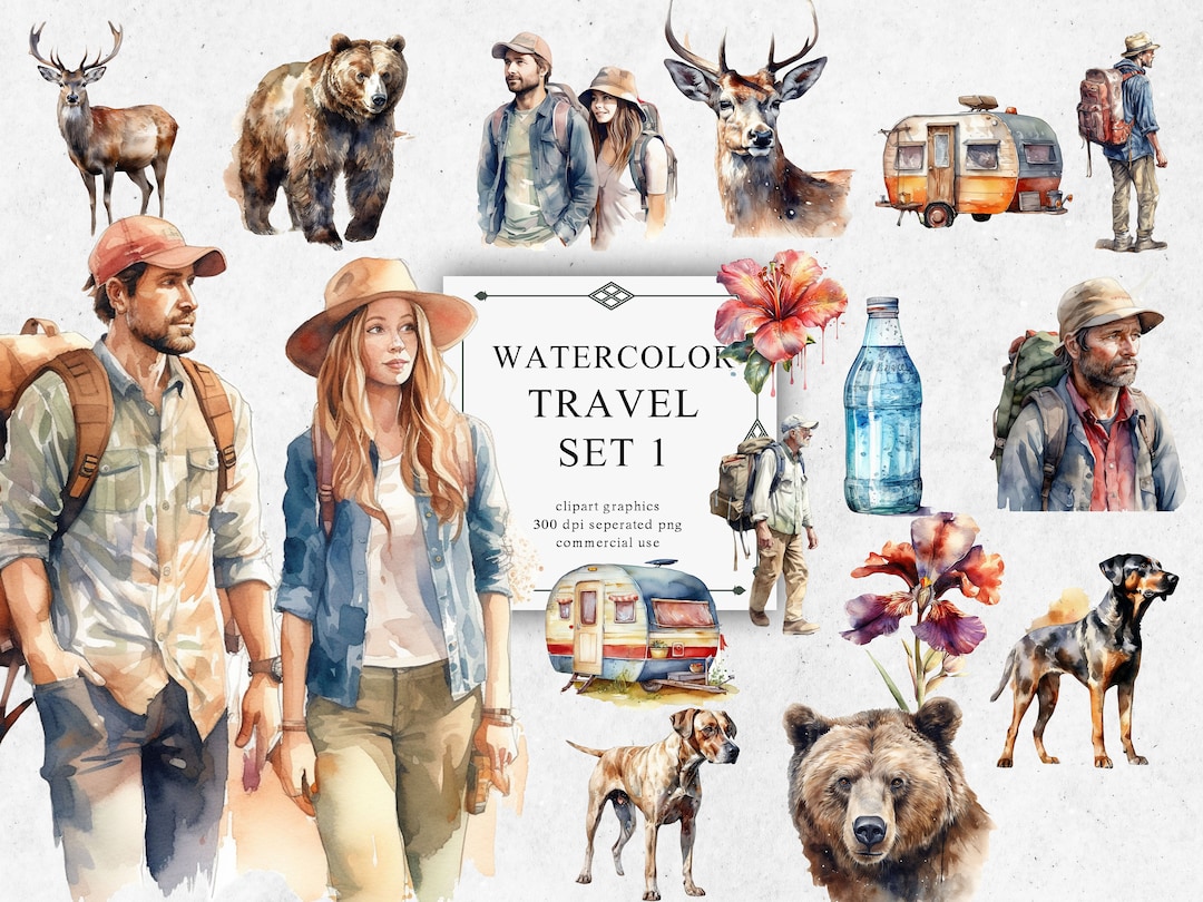 38 Traveller Clipart Set in Transparent PNG - Wild Nature Watercolor ...