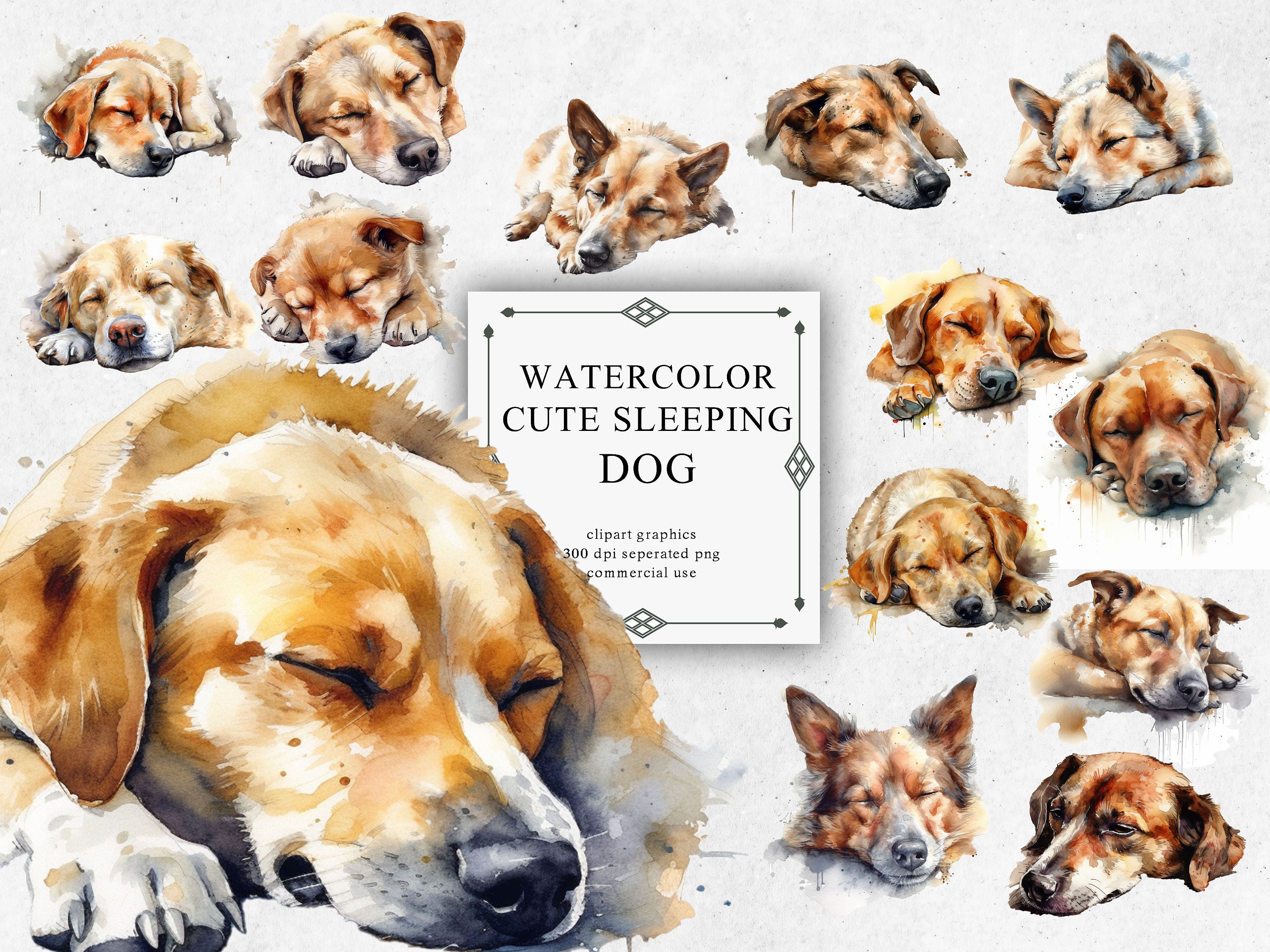 16 Watercolor Sleeping Dog Clipart - Digital PNG Sleeping Dog. Sleeping ...